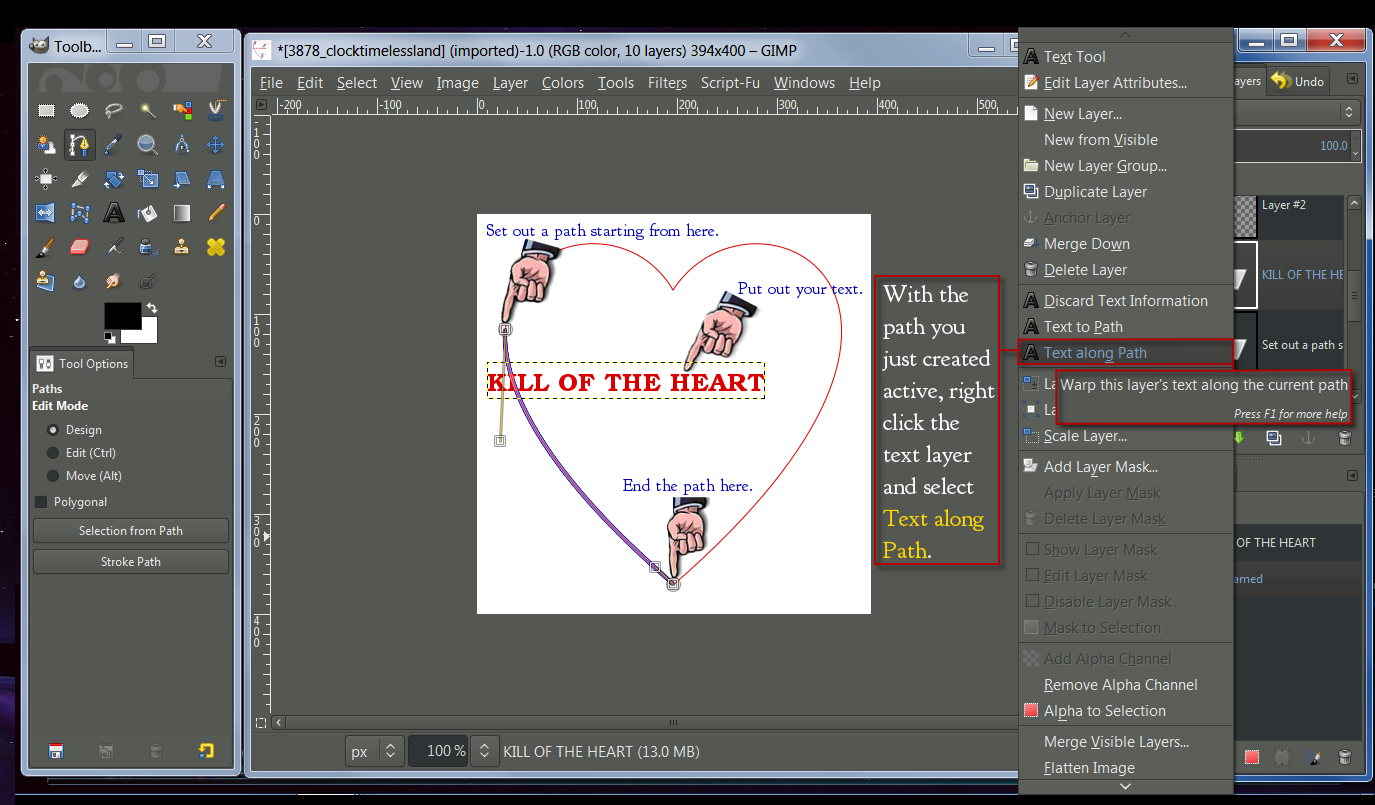 Text wrapping around a heart • GIMP Chat